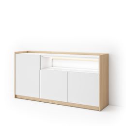 SIDEBOARD, Wei&szlig; und Eiche, 156/37/80cm, mit Led