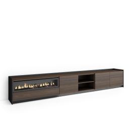 LOWBOARD, Eiche und Schwarz, 310/37/50cm, Kamin mit Feuereffekt