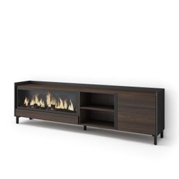 LOWBOARD, Eiche und Schwarz, 212/35/61cm, Kamin mit Feuereffekt XXL