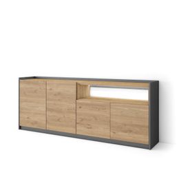 SIDEBOARD, Eiche und Schwarz, 207/37/80cm, mit Led