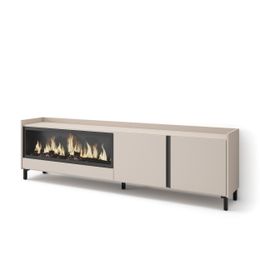 LOWBOARD, Beige, 212/35/61cm, Kamin mit Feuereffekt XXL