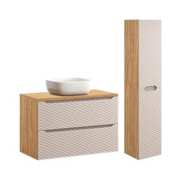 BADM&Ouml;BEL 90cm Elora 2er-Set Beige und Holz