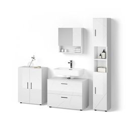 BADM&Ouml;BEL-SET Ronco Wei&szlig; Hochglanz 4 Teile, mit Schubladenschrank und Midischrank