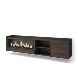 LOWBOARD, Eiche und Schwarz, 212/35/50cm, Kamin mit Feuereffekt XXL