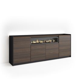 SIDEBOARD, Eiche und Schwarz, 207/37/80cm, Kamin mit Feuereffekt