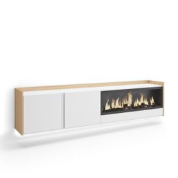 LOWBOARD, Wei&szlig; und Eiche, 212/35/50cm, Kamin mit Feuereffekt XXL