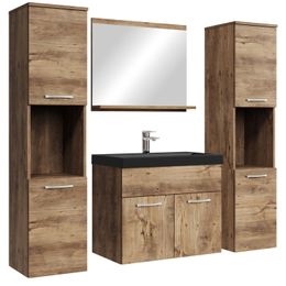 Badplaats BADM&Ouml;BEL-SET Montreal 5 Teile Braun Eiche - Schwarze Waschbecken - 60 x 35 x 51 cm