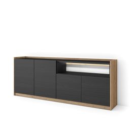SIDEBOARD, Schwarz und Eiche, 207/37/80cm, mit Led