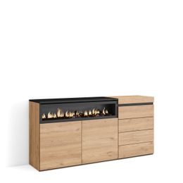 SIDEBOARD mit Elektrokamin, eiche, 158/35/75cm