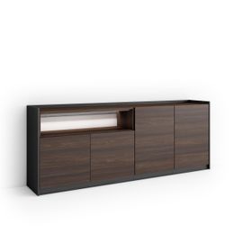 SIDEBOARD, Dunkler Eiche und Schwarz, 207/37/80cm, mit Led