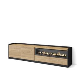 LOWBOARD, Eiche Schwarz, Elektrokamin, 207/37/50cm