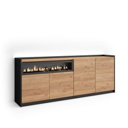 SIDEBOARD, Eiche und Schwarz, 207/37/80cm, Kamin mit Feuereffekt