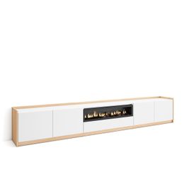 LOWBOARD, Wei&szlig; und Eiche Soft, Elektrokamin, 310/37/50cm