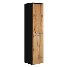 Badplaats BADEZIMMERSCHRANK Saturnus mit 2 T&uuml;ren Schwarz / Eiche - 35 x 35 x 130 cm