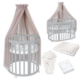 BABYBETT GREY OVAL 7in1 mit Matratze und Himmelset