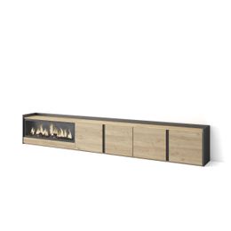 LOWBOARD, Eiche und Schwarz, 315/35/50cm, Kamin mit Feuereffekt XXL