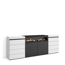 KOMMODE mit Schubladen, Elektrokamin, wei&szlig; und schwarz, 214/35/75cm