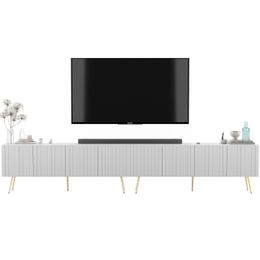 TV-LOWBOARD 2-er Set Elpis Wei&szlig; matt mit goldenen Metallbeinen 150 cm
