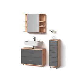 BADM&Ouml;BEL-SET Eisak Anthrazit/Goldkraft Eiche 3 Teile, mit Unterschrank 80 cm