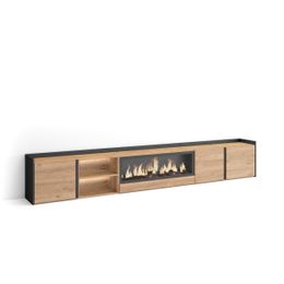 LOWBOARD, Eiche und Schwarz, 315/35/50cm, Kamin mit Feuereffekt XXL