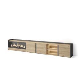 LOWBOARD, Eiche und Schwarz, 315/35/50cm, Kamin mit Feuereffekt XXL