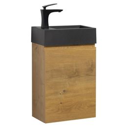 Badplaats G&Auml;STE-WC-M&Ouml;BELSET Angela 2 Teile Eiche - Schwarze Waschbecken - 40 x 22 x 64 cm