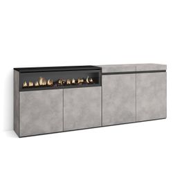 SIDEBOARD Elektrokamin, zementgrau, 200/35/75cm