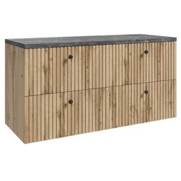 Badplaats WASCHBECKENUNTERSCHRANK Saros 4 Schubladen Eiche mit Grau - 120 x 45 x 61 cm