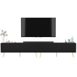 TV-LOWBOARD 2-er Set Elpis Schwarz matt mit goldenen Metallbeinen 150 cm