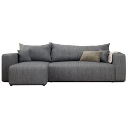 ECKSOFA Grau Webstoff mit Bettkasten