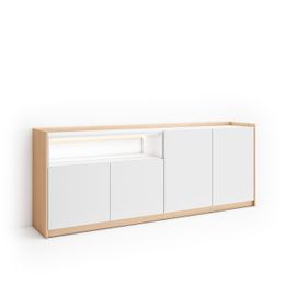 SIDEBOARD, Wei&szlig; und Eiche, 207/37/80cm, mit Led