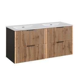 DOPPELWASCHTISCH 120.4cm Gaia Holz in Eichenoptik und Schwarz