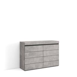 KOMMODE mit Schubladen, Sideboard Schrank, zementgrau, 114/35/75cm