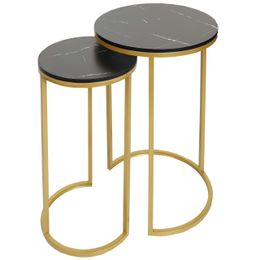 MCW BEISTELLTISCH rund Schwarz, Gold 2er-Set