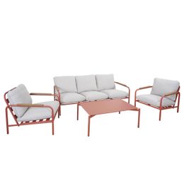 MCW GARTENGARNITUR Rot, Beige 1x 3-Sitzer Gartenbank, 2x Sessel und 1x Tisch-Set