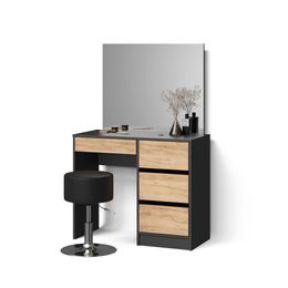 SCHMINKTISCH Imola Anthrazit/Goldkraft Eiche 90 cm mit Hocker