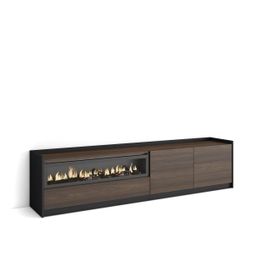 LOWBOARD, Dunkler Eiche und Schwarz, Elektrokamin, 207/37/50cm