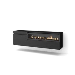 TV-SCHRANK mit Elektrokamin, schwarz, H&auml;ngend, 150/35/45cm