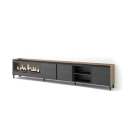LOWBOARD, Schwarz und Eiche, 315/35/61cm, Kamin mit Feuereffekt XXL