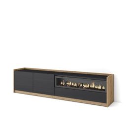 LOWBOARD, Schwarz Eiche, Elektrokamin, 207/37/50cm