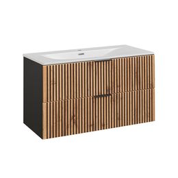 WASCHTISCH 100.2cm Gaia Holz in Eichenoptik und Schwarz