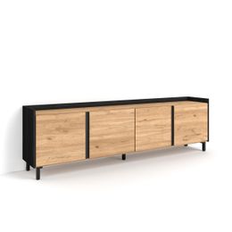 LOWBOARD, Eiche und Schwarz, 207/35/61cm, mit Beinen
