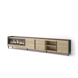 LOWBOARD, Eiche und Schwarz, 315/35/61cm, Kamin mit Feuereffekt XXL
