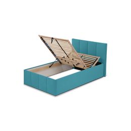 Halmon Schlafkomfort Betten POLSTERBETT Dalas Blau 100 x 200 x 40 cm Bettkasten Mit hochwertiger Matratze H2 (bis 100 kg) und Lattenrost