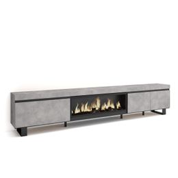 LOWBOARD, Tv-Schrank, mit Elektrokamin XXL, Zementgrau, 288/35/57cm