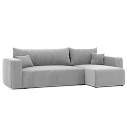 ECKSOFA Grau Cord-Stoff mit Bettkasten