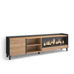 LOWBOARD, Eiche und Schwarz, 212/35/61cm, Kamin mit Feuereffekt XXL
