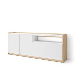 SIDEBOARD, Highboard, Wei&szlig; und Eiche Soft, 207/37/80cm