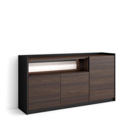 SIDEBOARD, Dunkler Eiche und Schwarz, 156/37/80cm, mit Led