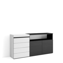KOMMODE mit Schubladen, Sideboard Schrank, wei&szlig; und schwarz, 158/35/75cm